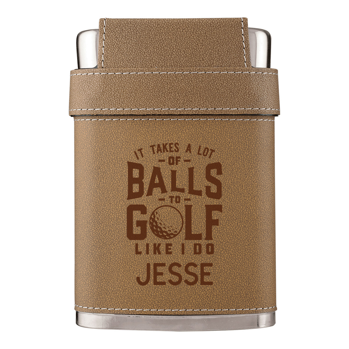 It Takes a Lot of Balls Leather Flask Kit - GolfBallStamp.com